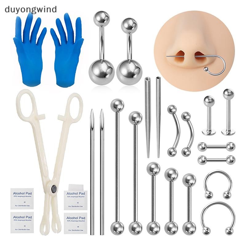 (duyongwind) Body Piercing Kit Surgical Steel Threaded Taper Pin Lip Nose Tongue Cartilage ...