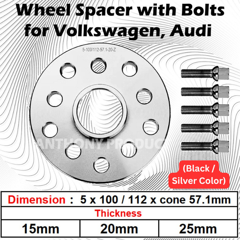 Volkswagen Audi Slip-On Wheel Spacer with extended bolts 5x100 5x112 ...
