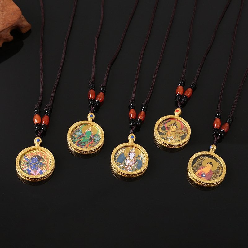 New Product Tibetan Tangka Gawu Box Golden Round Double-Sided Manjusri ...