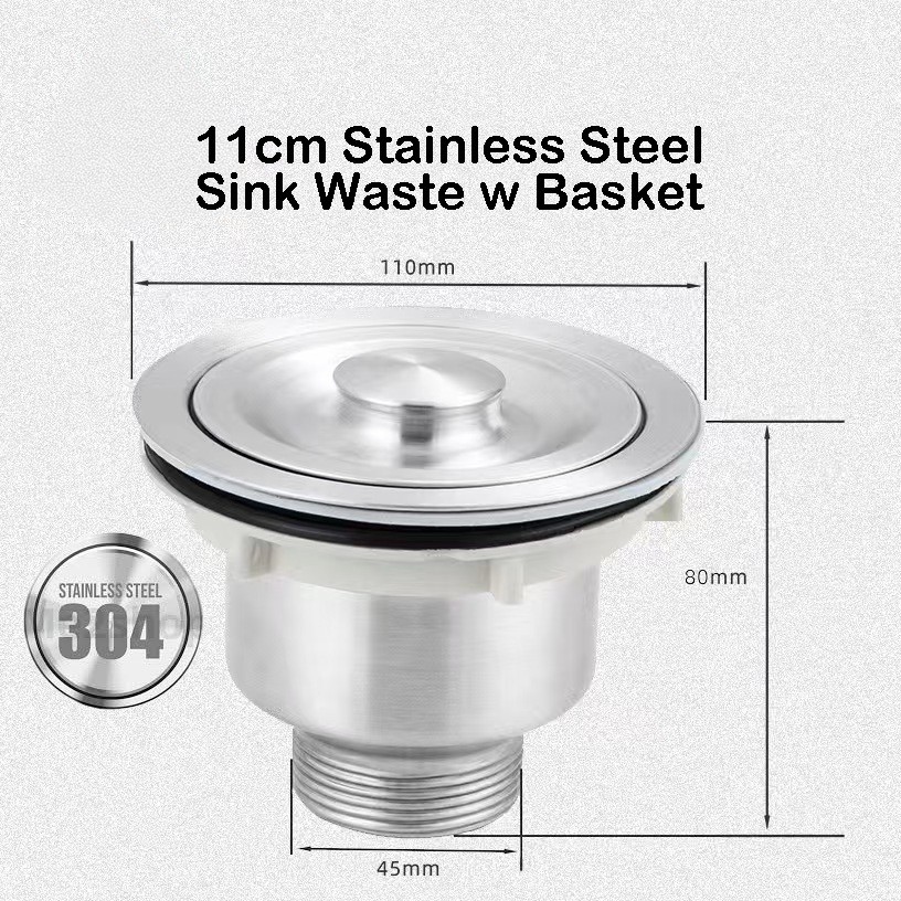 11cm (3 1/2") SUS304 Stainless Steel Sink Waste c/w Strainer Basket ...