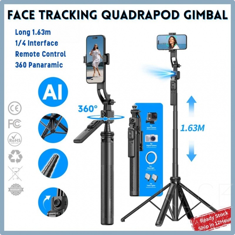 Face Tracking Selfie Stick Tripod Gimbal Wireless Auto Rotate 360° for ...