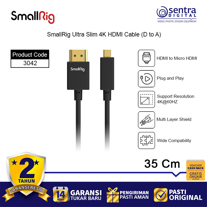 Smallrig Ultra Slim 4K HDMI to Micro HDMI Cable 3042 (D to A) - 35cm ...