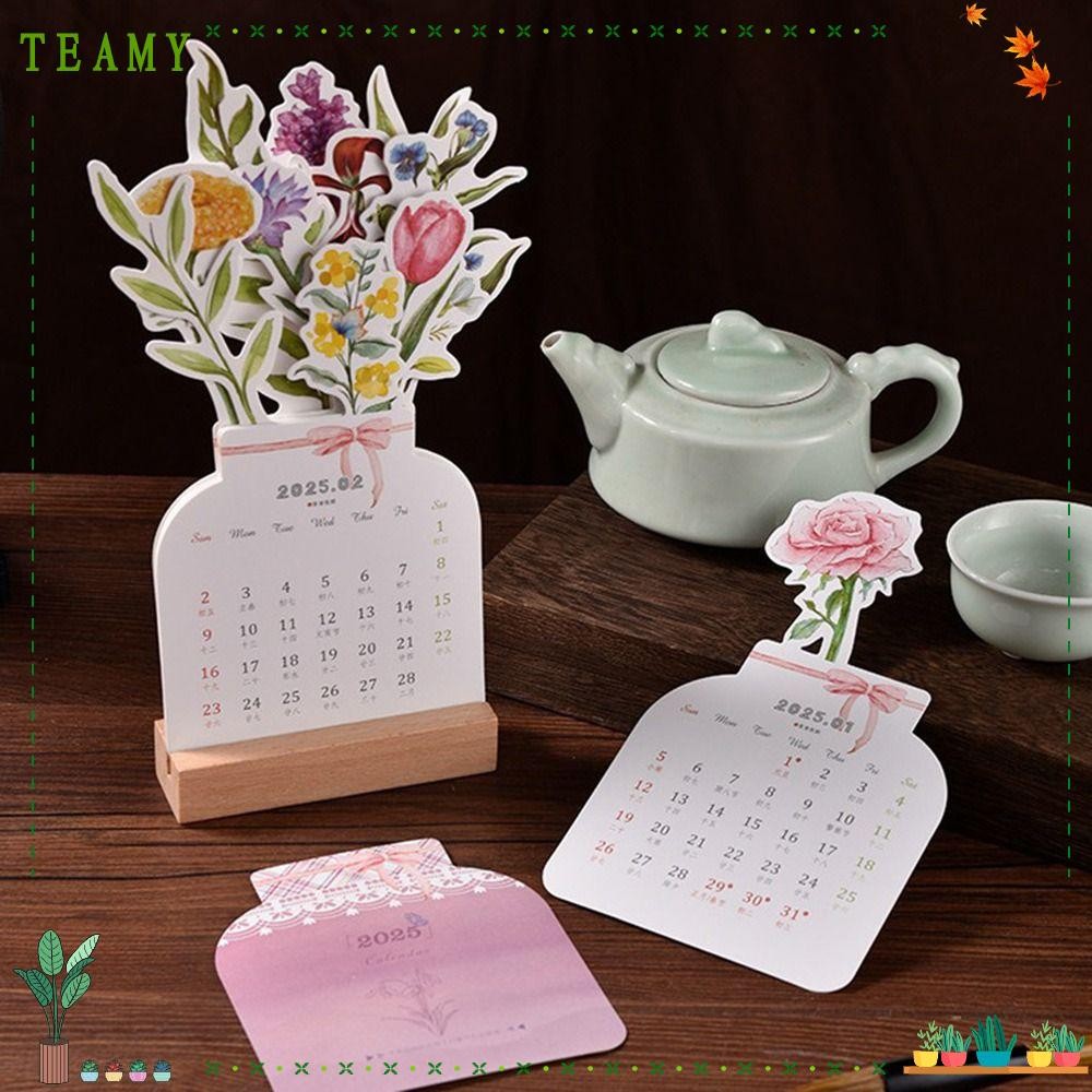 TEAMY Bloomy Flowers Desk Calendar, Vase Shaped Monthly Planner Bloomy ...