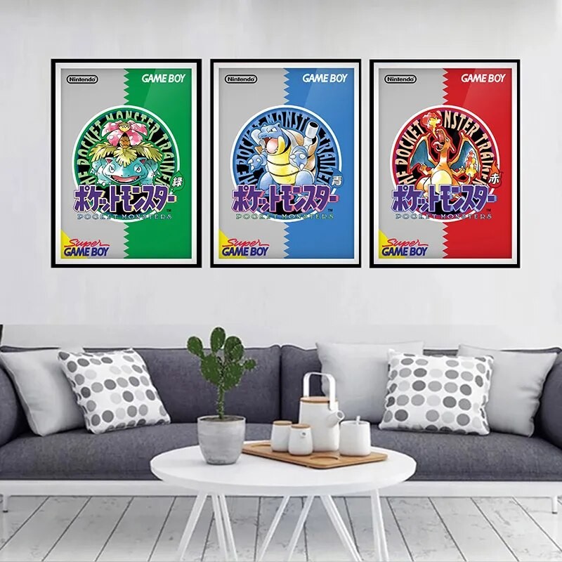 Retro Pokemon Game Poster Pikachu Charizard Venusaur Blastoise Wall Art ...