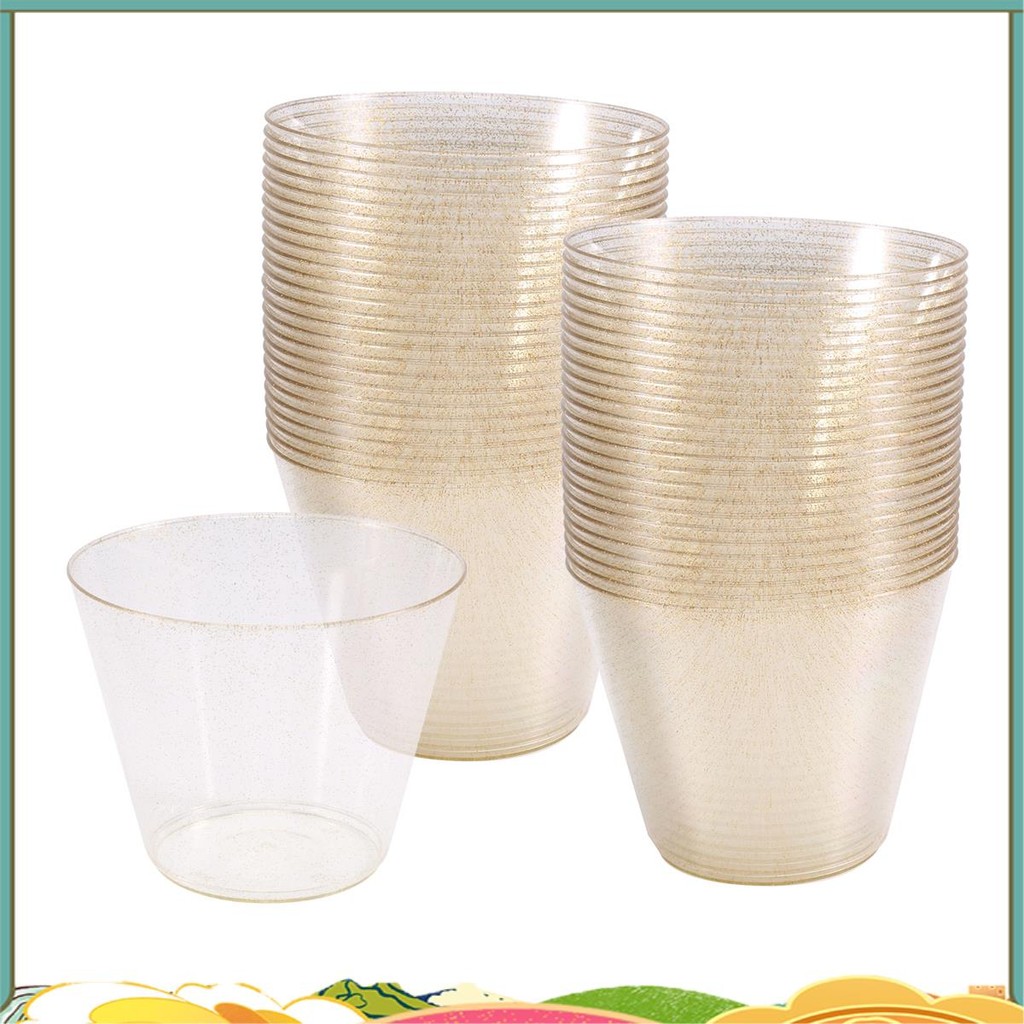 lenachristy Gold Plastic Cups Clear Plastic Wine Glasses, Fancy ...