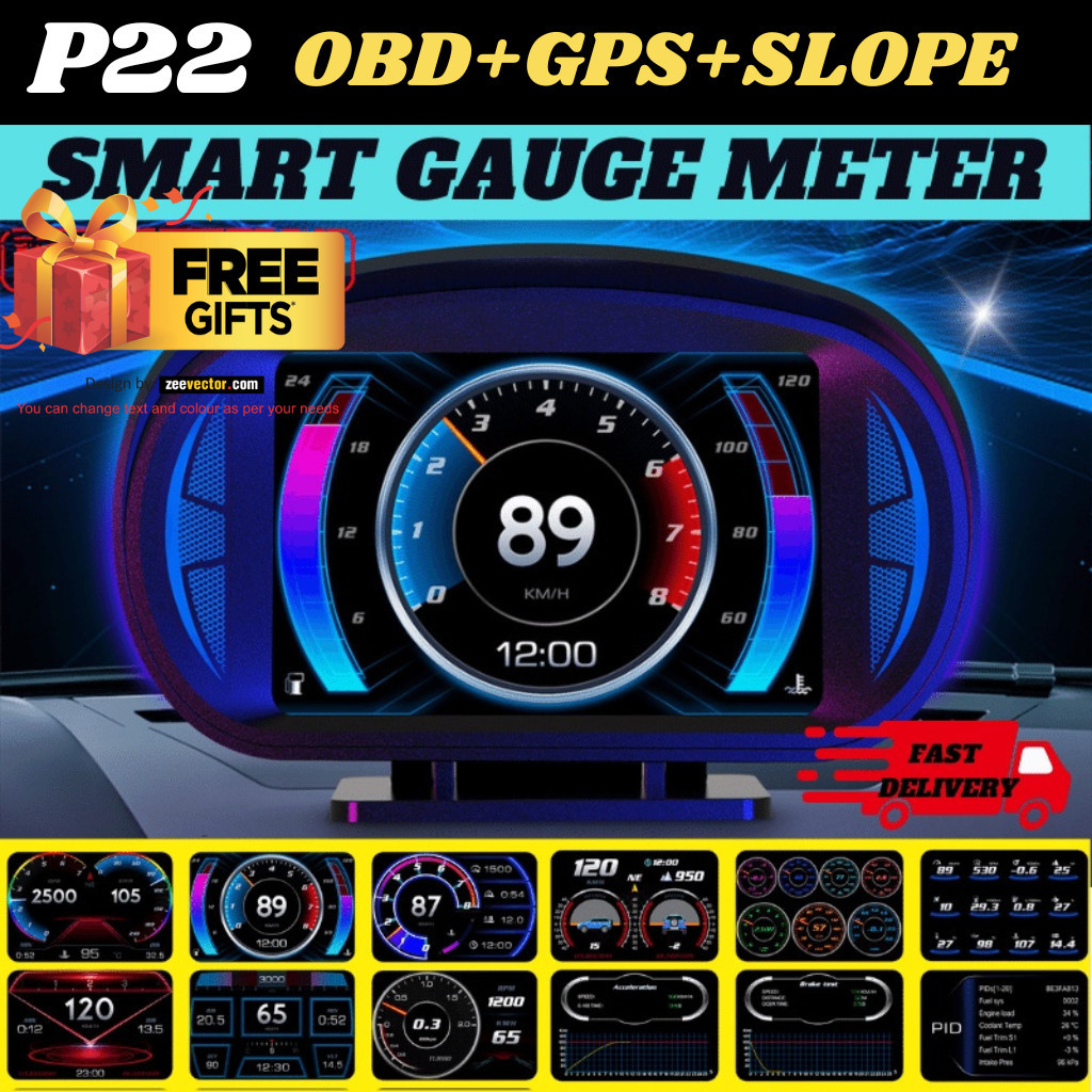 ‼️New Model🇲🇾 P22 Car OBD OBD2 Meter GPS Digital Scanner Speedometer ...