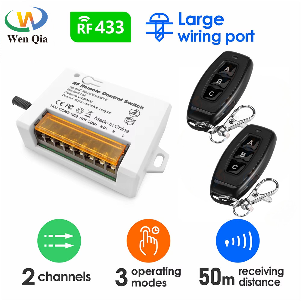 433Mhz Wireless Remote Control Switch Relay 220V 2 channels Receiver AC DC Transmitter for Motor ...
