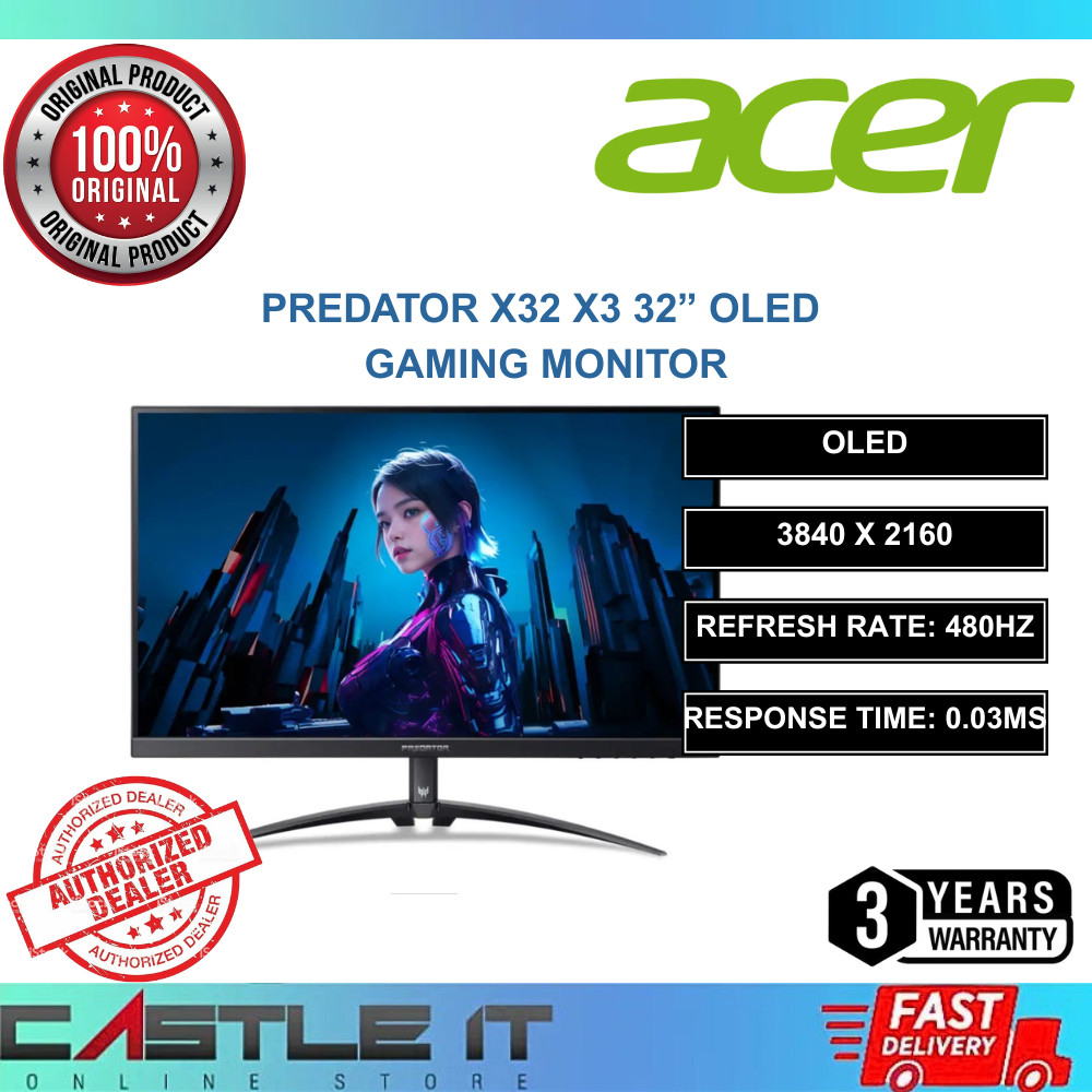 Acer Predator X32 X3 32" Gaming Monitor OLED 4K 240Hz FHD 480Hz 0.03ms ...