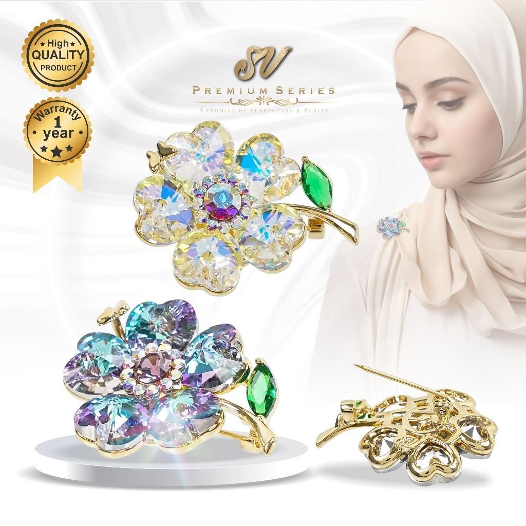 Sv Premium Pin Tudung Bunga Exclusive Austria Crystal Flower Hijab Pin ...