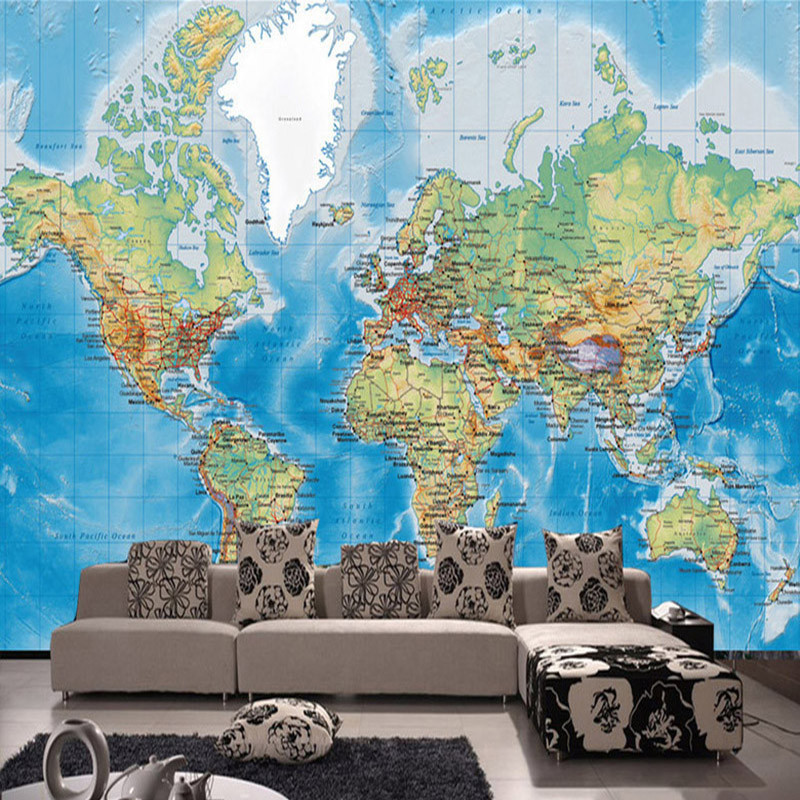Modern HD World Map Mural Wallpaper Study Living Room Bedroom Office ...