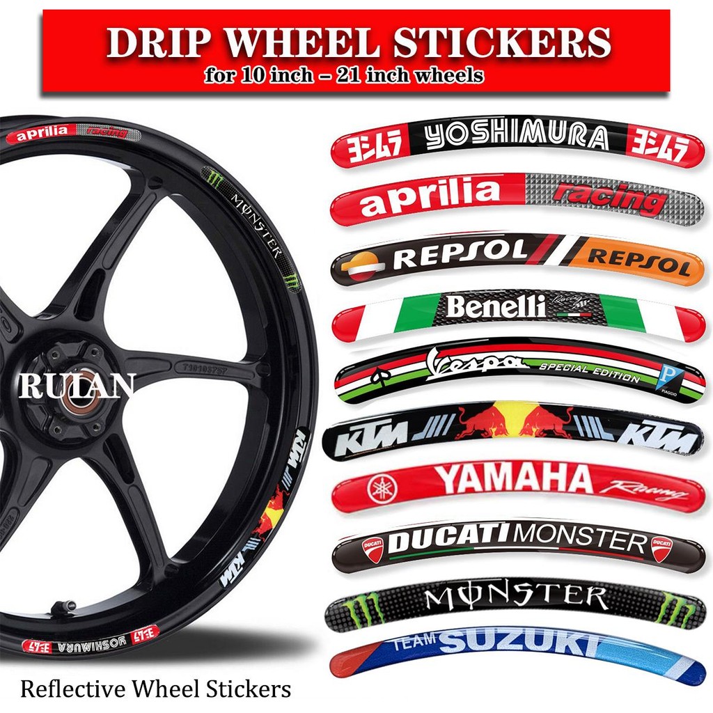 10 Inch ~ 21 Inch Universal Drip Wheel Stickers for Honda Yamaha Suzuki ...