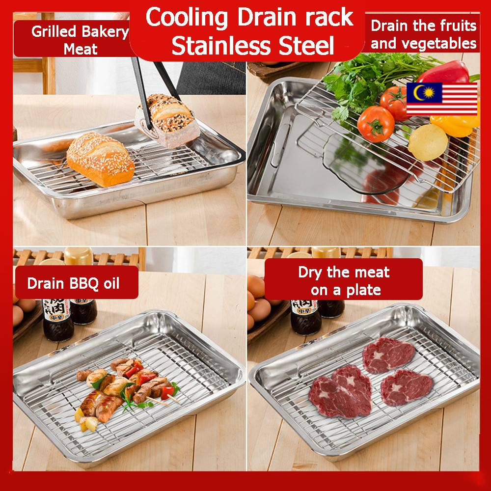 1 set of stainless steel tray strainer / oil drainer / food drying try ...
