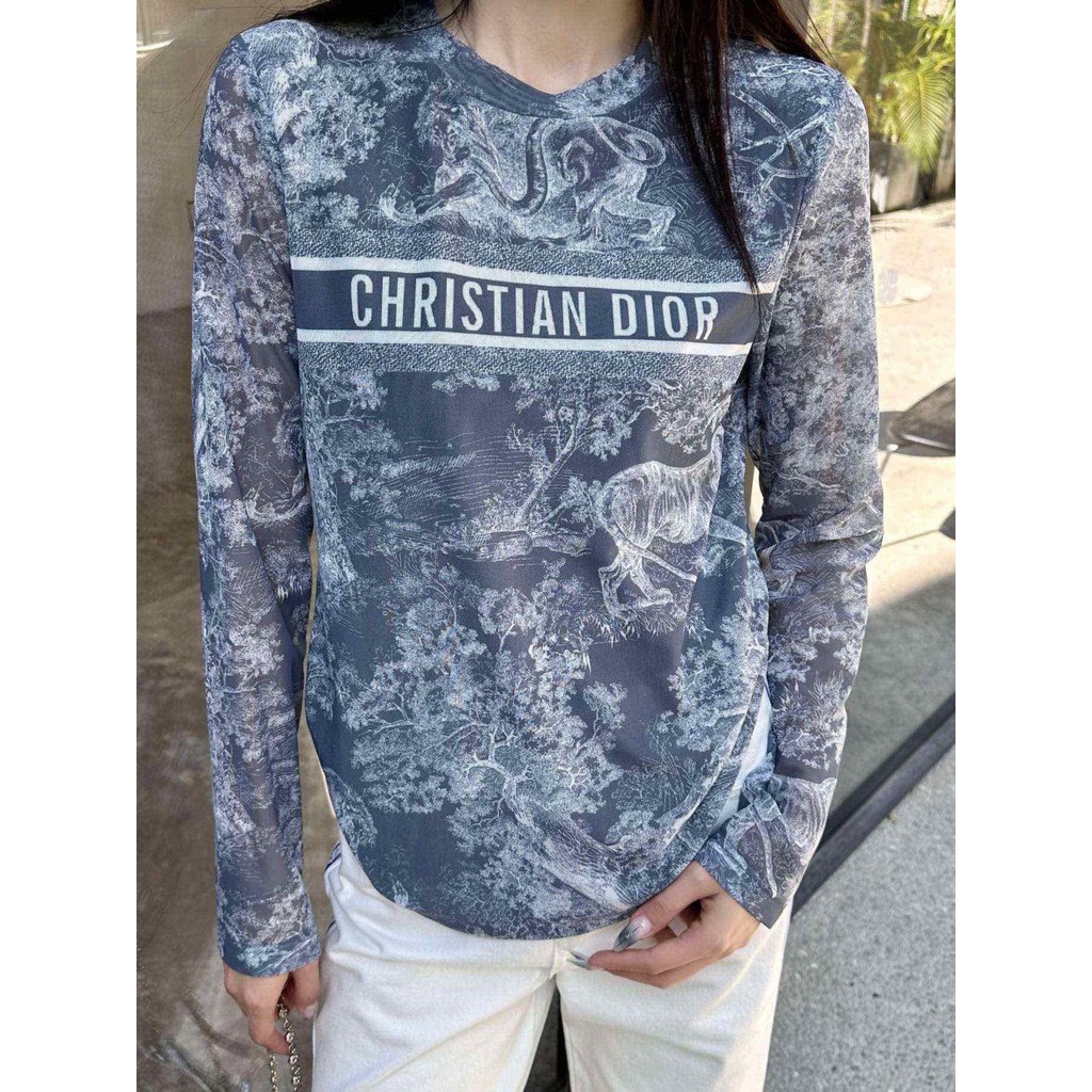 Dior1476 New Style Letter Round Neck Long Sleeve Animal Jungle Print ...