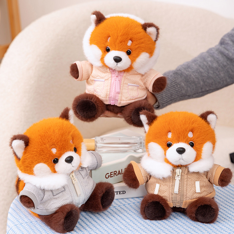 Cartoon Red Panda Wearing Coat Plush Doll Soft Delicate Cute Sitting ...