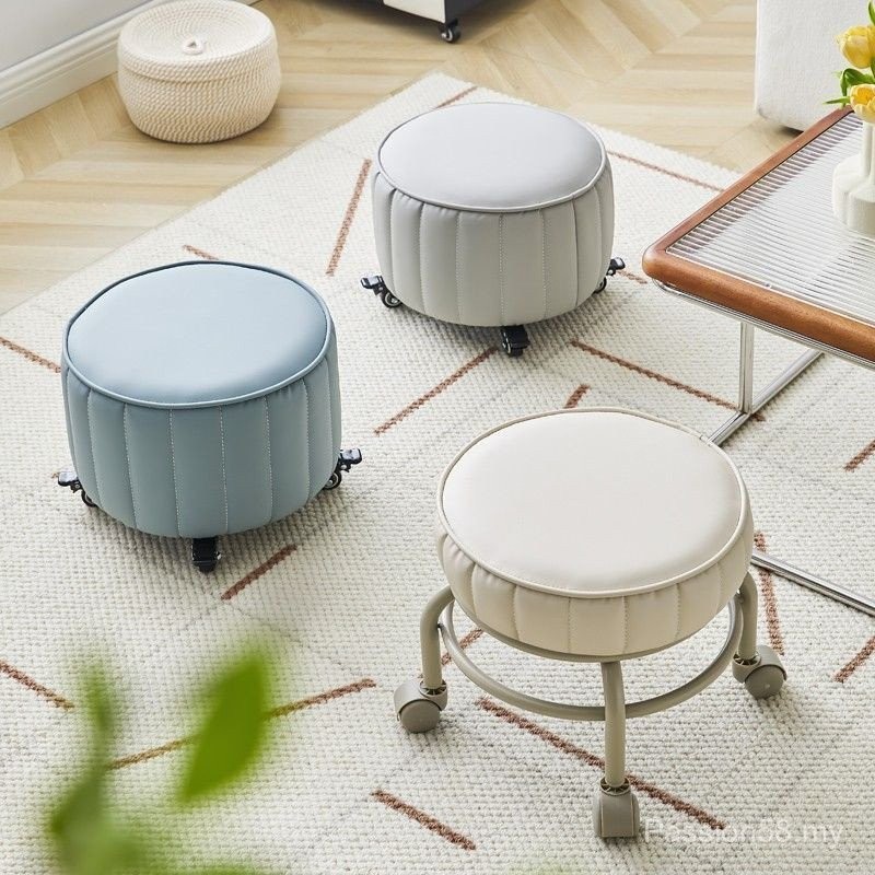 Movable Stool Creative Low Stool With Wheel Small Round Sofa Stool Foot ...