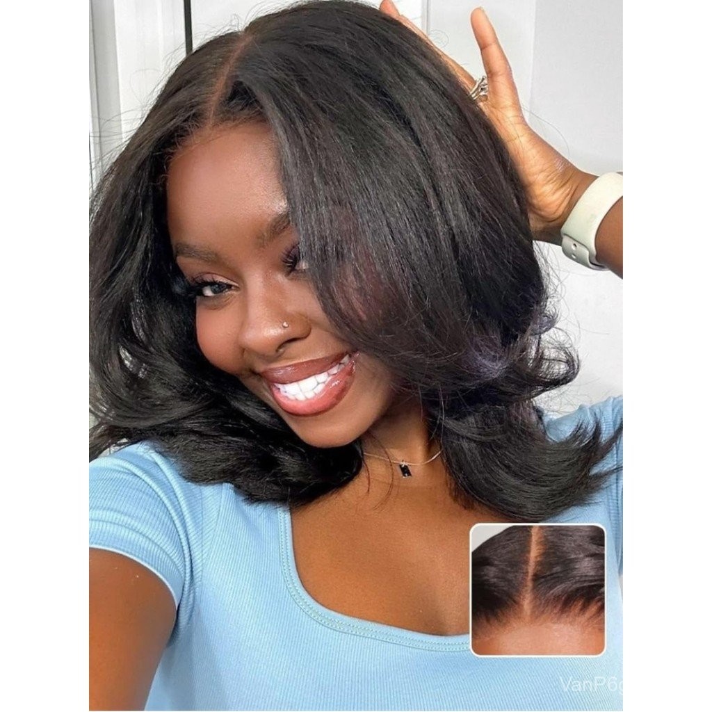 Nadula Pre Everything Glueless Yaki Straight Bob Wig 13x4 HD Pre Cut ...