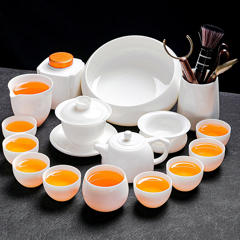 Dehua Sheep Fat Jade Tea Set Household Light Luxury High-End White Jade ...