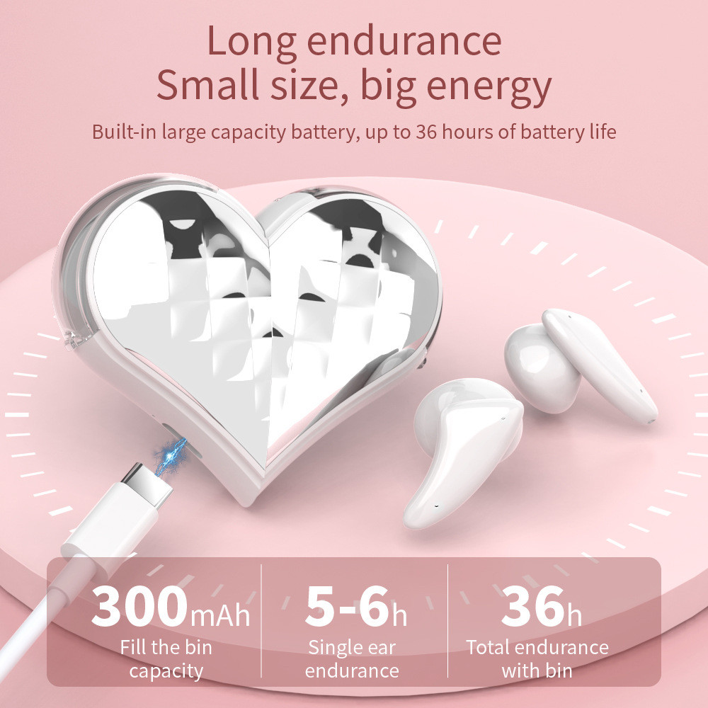 Heart-shaped Bluetooth Headset In-Ear Wireless Noise Cancelling Head ...