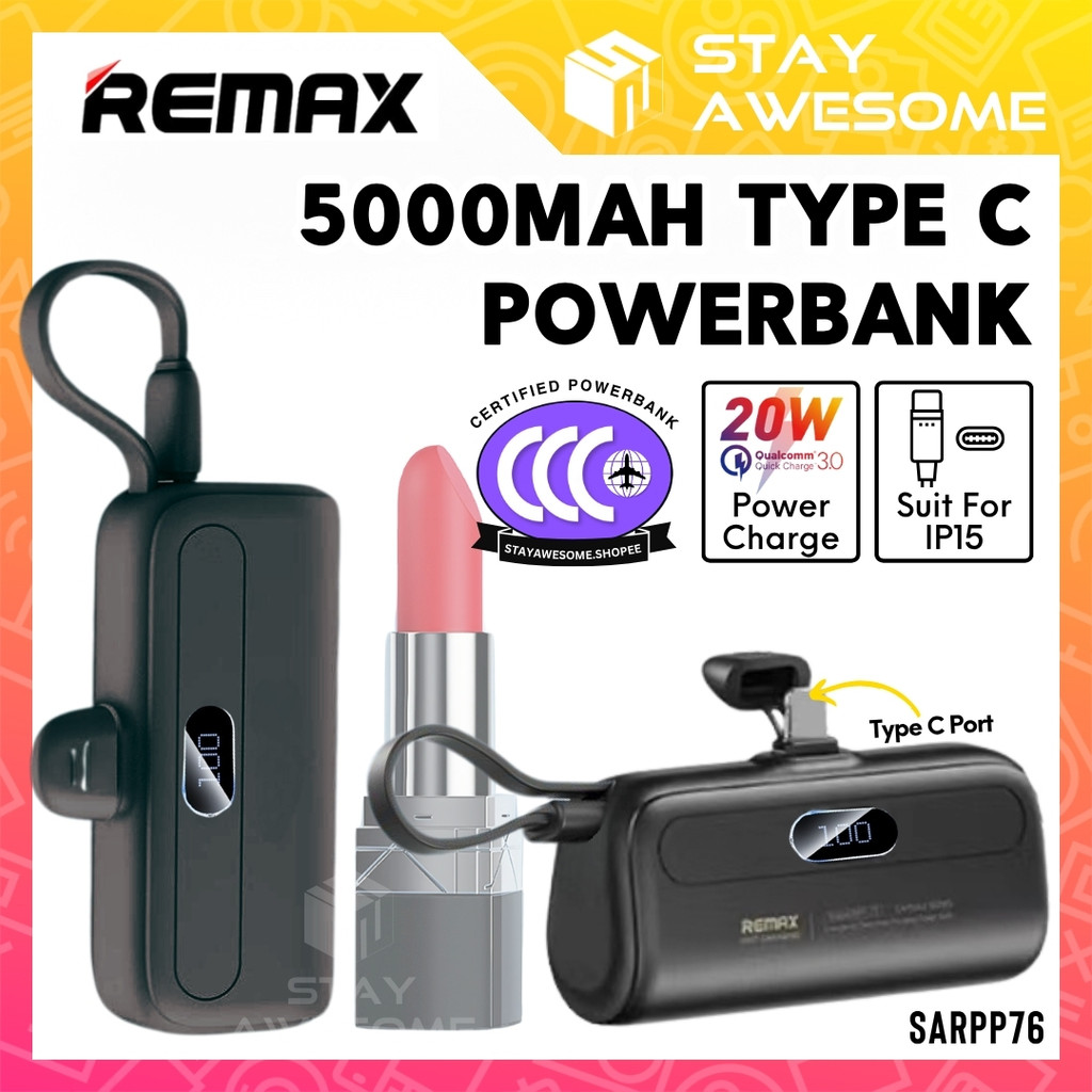 REMAX Original 3C Powerbank CCC Fast Charging 20W Compatible With IP15 Capsule 5000mAh Type C ...
