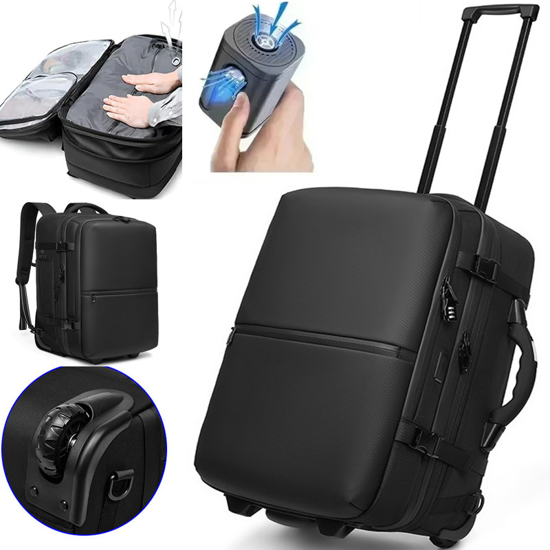 60L Airback Vacuum Compression Backpack with Wheels Expandable Men Waterproof Carry On Travel ...