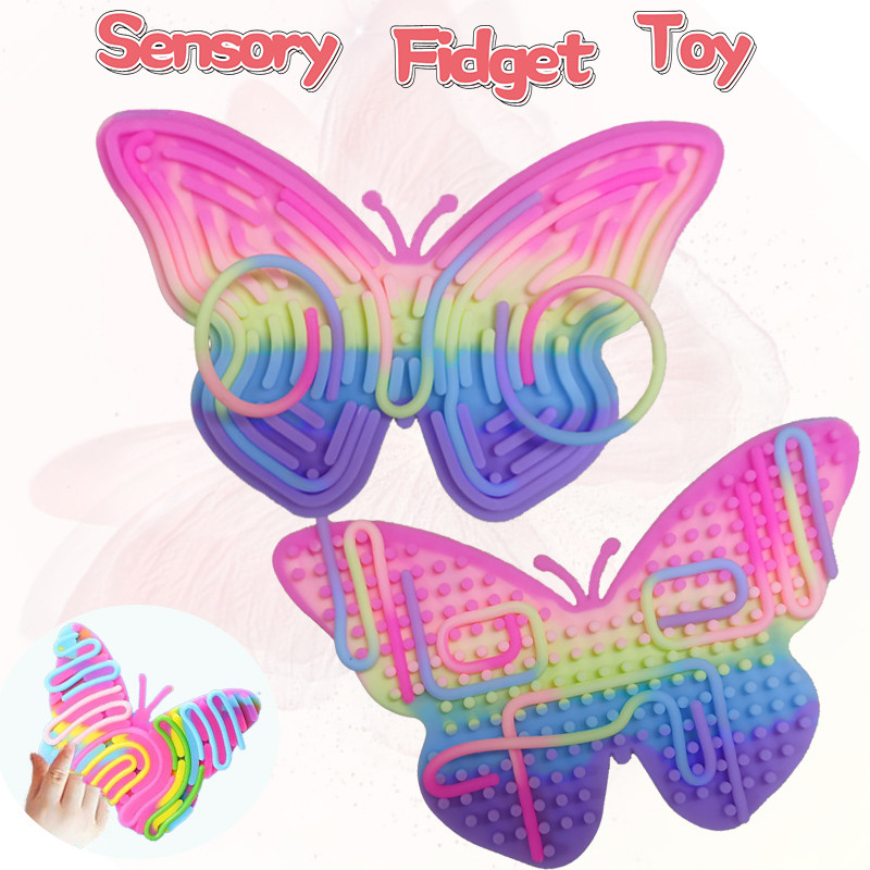 Butterfly Sensory Activity Board with 11 Strings Silicone Double-Sided ...