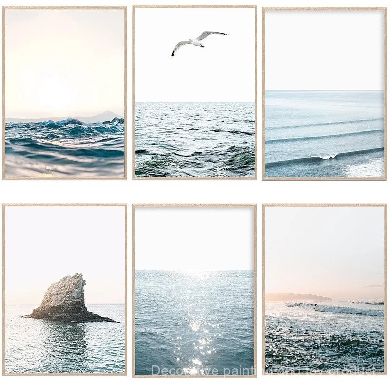 Ocean Waves Sea Skyline Photography Poster Blue Beach Coastal Seascapes ...