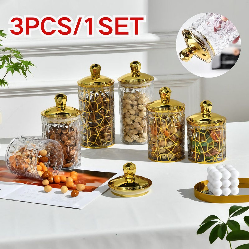 Light Luxury Diamond Plastic Jars / Gold Food Storage Jars / Luxury ...