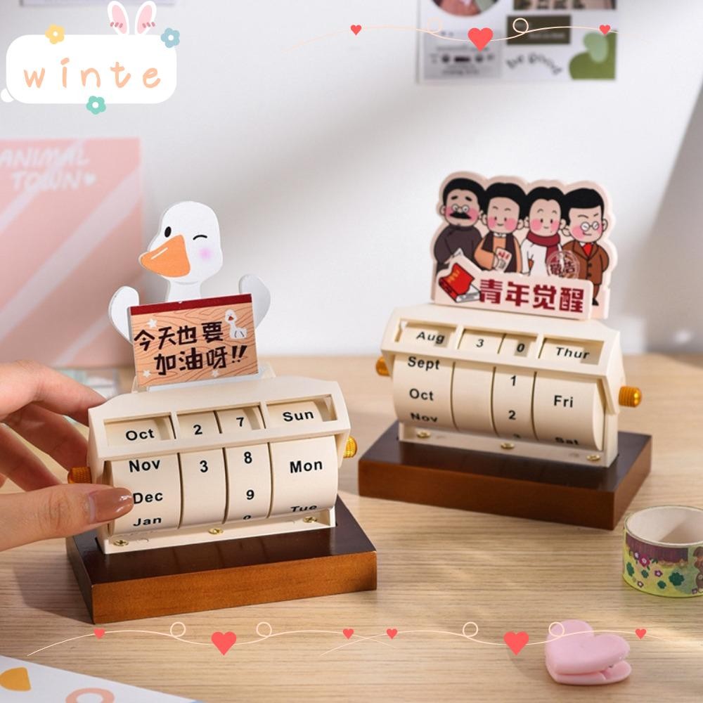 WINTE Perpetual Calendar, Rotary Wooden Base Wheeling Calendar, Desk ...