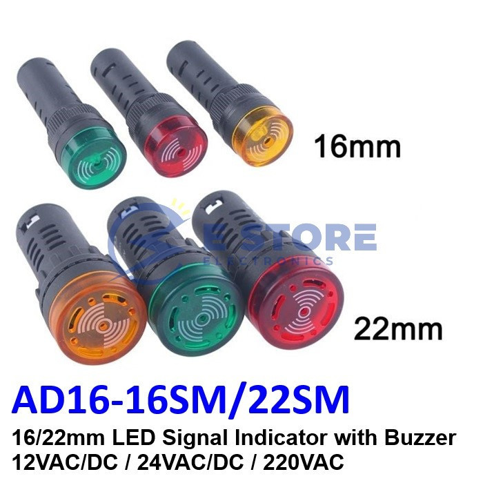 AD16-16SM/22SM Alarm LED Indicator Pilot Lamp with Buzzer (Red/Amber ...