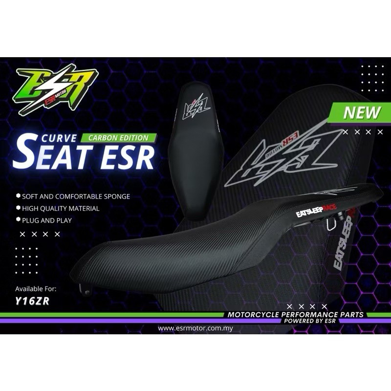 ESR MOTOR 100% ORIGINAL CARBON SEAT RACING NEW MODEL LOGO CURVE FLAT Y15ZR/LC135 V2-V7/RS150 ...