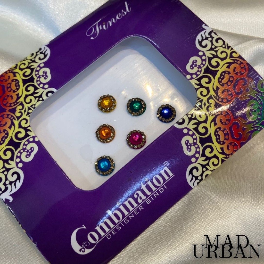 6 Bindhi colors in a card South Indian Round Sticker Pottu with Stones ...