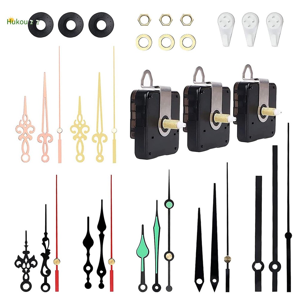 Clock Hands and Motor Kit Clock Mechanism Replacement with 7 Pairs of Quartz Clock Movement ...