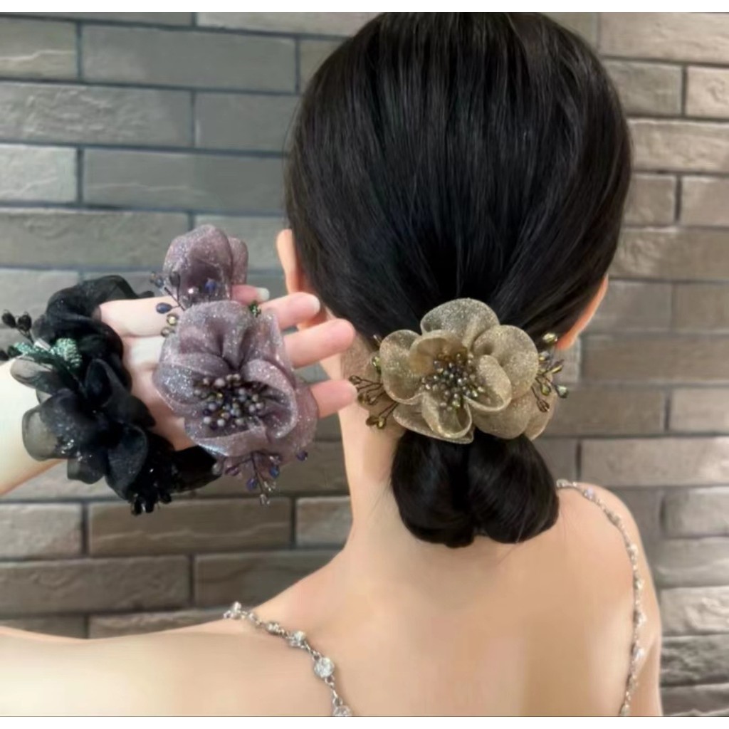 New High-grade Silk Yarn Hair Ring Influencer Ball Head Hair Back Head ...