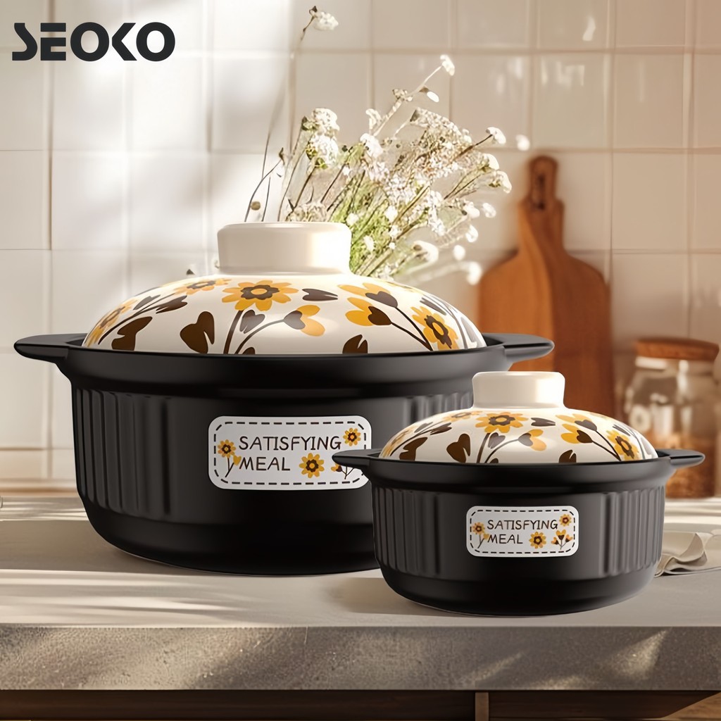 SEOKO (2 PCS SET) Clay Pot Heat-Resistant Ceramic Stew Pot Periuk Tanah ...