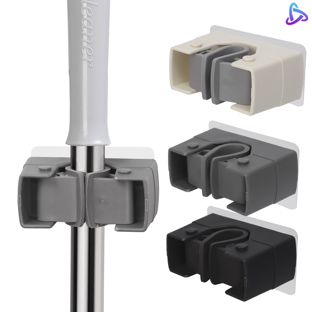 Self-Adhesive Mop Clamps Wall Mounted Platic Mop Hooks Drilling Mop ...