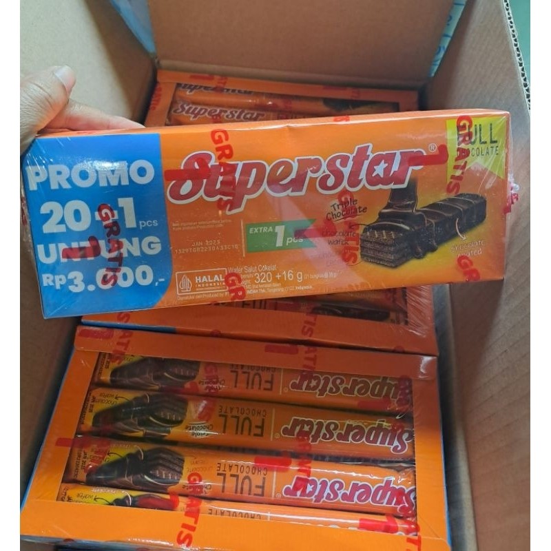 Superstar Wafer Super Star Chocolate Full Chocolate 16 gr x 20 Pcs BOX ...