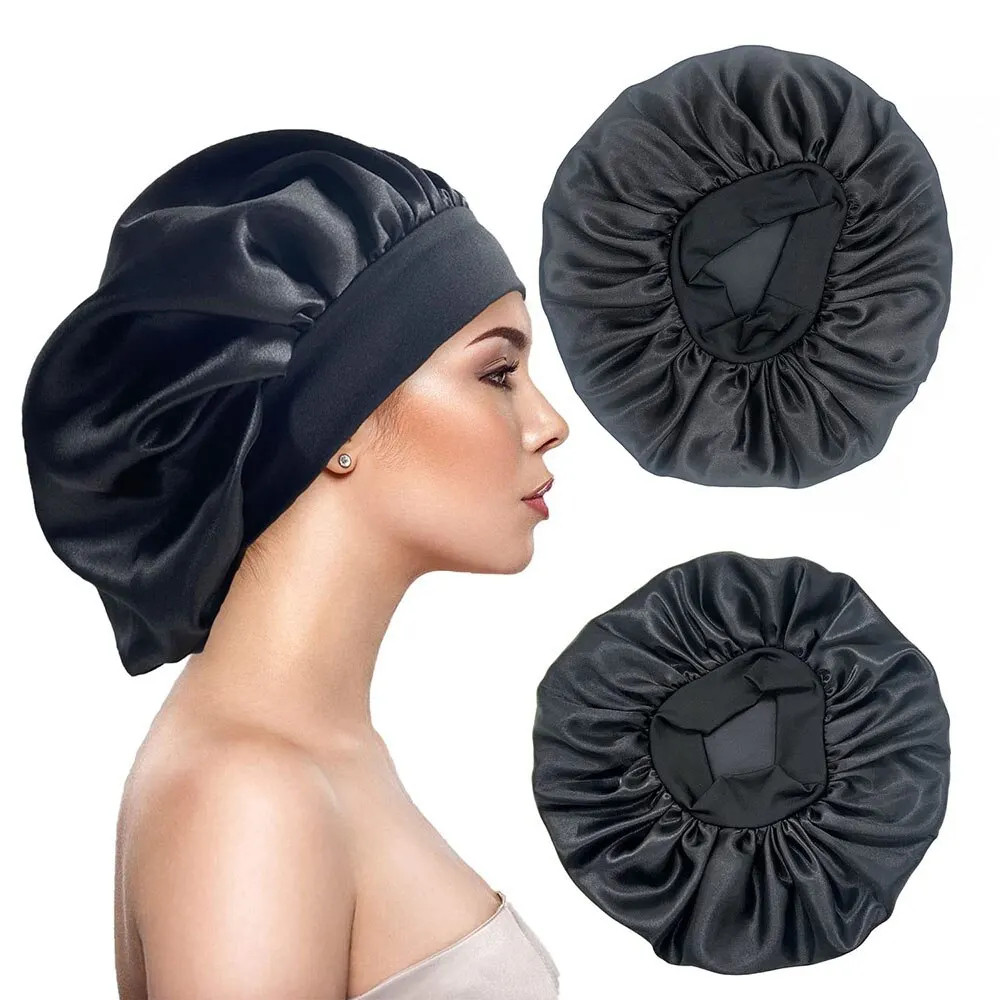 Newly Satin Night Hair Cap Women's Solid Sleeping Hat Sleep Care Bonnet ...