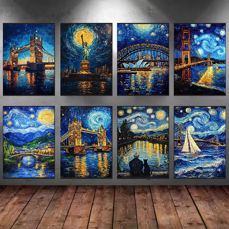 Van Gogh Abstract Landscape Poster Sydney Opera House Starry Night ...