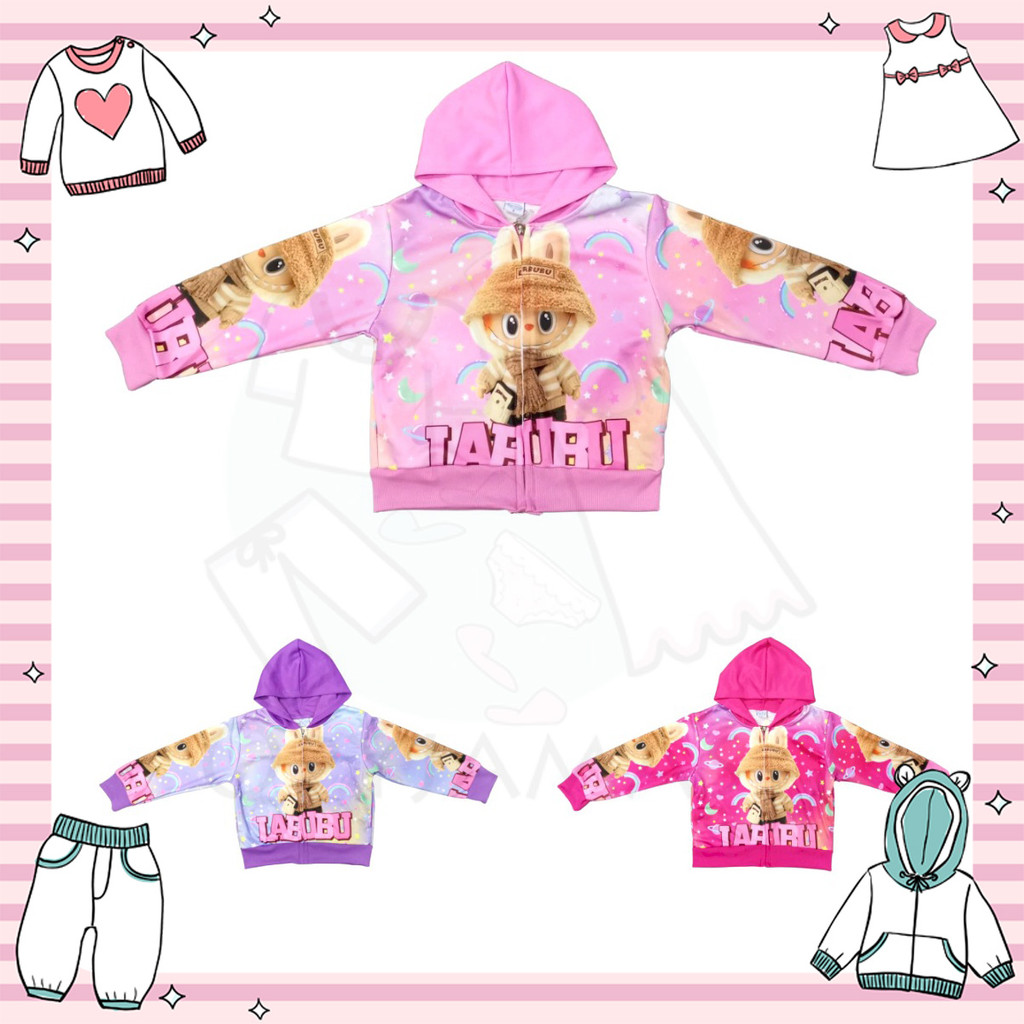 QPyjamas Kids Jacket Girl Labubu Cartoon Hooded Jacket With Zippers ...