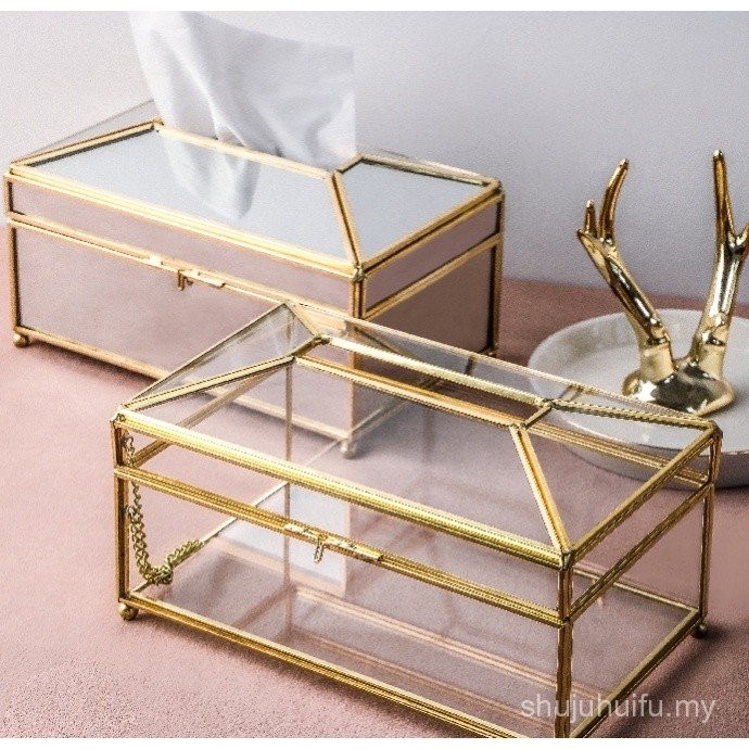 DreamerHouse Rectangular Mirror Glass Paper Tissue Box Decorative Glass Napkin Storage Box K3V0 ...