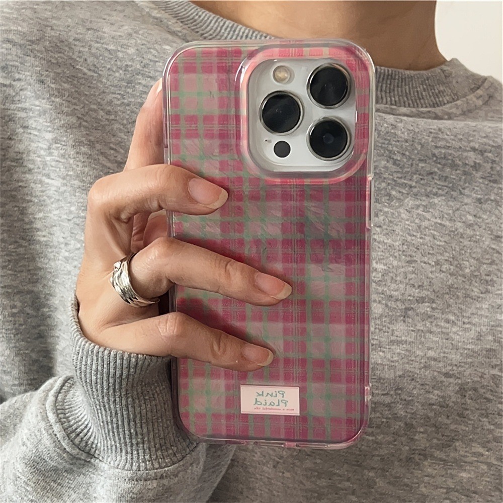 Retro Block Plaid Amber Phone Case For iPhone 16 15 14 13 12 11 Pro Max ...