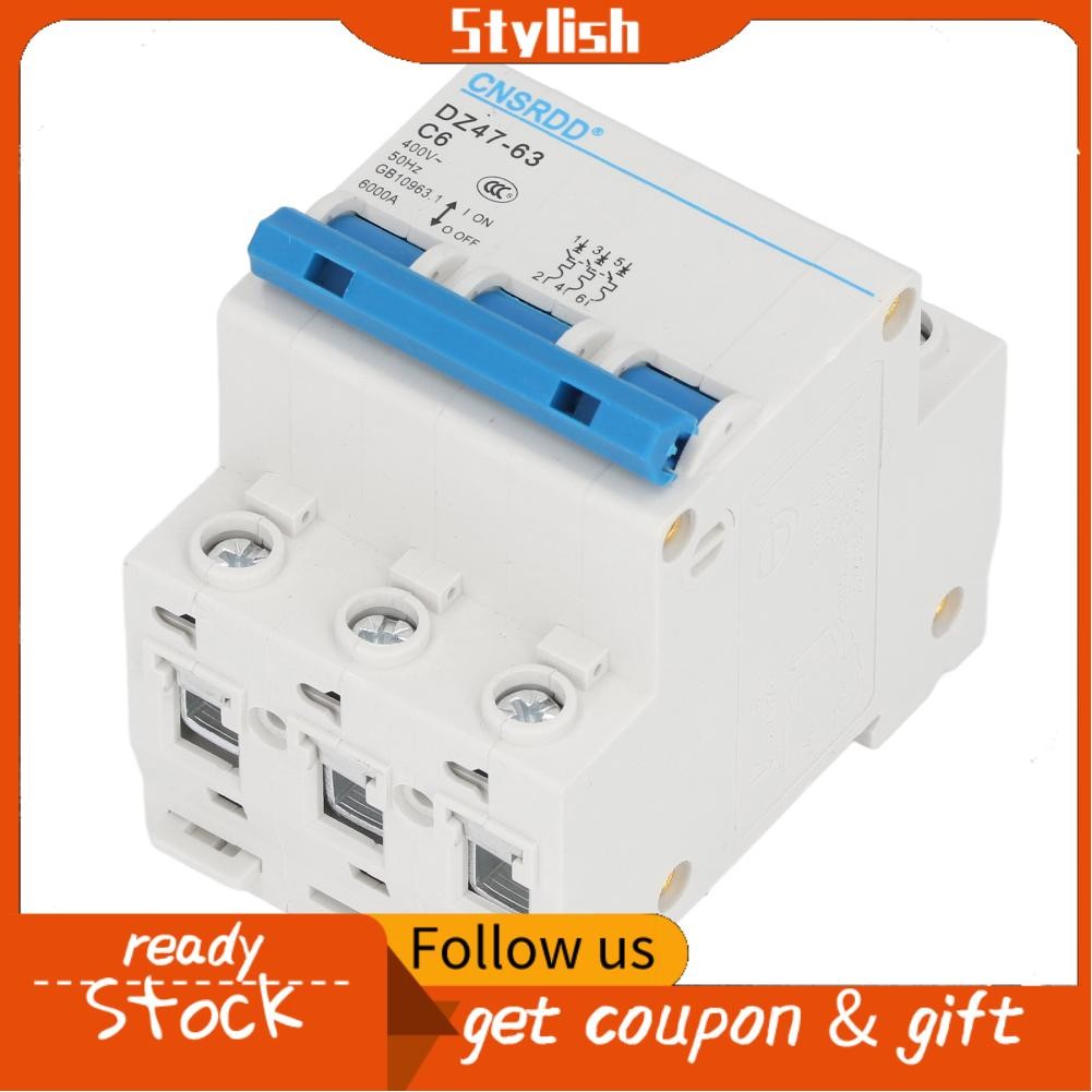 Stylish365 3P Circuit Breaker 6000A Breaking Capacity DIN Rail Mount 400V Pa66 for Electrical ...