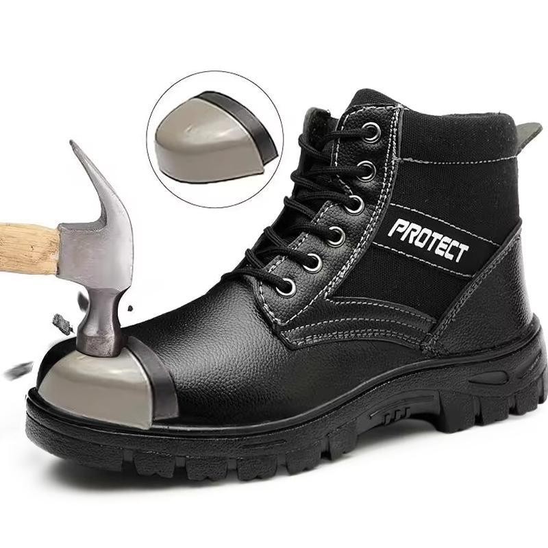 Men's Fashion Boots Safety Shoes High Cut Sewed and Vulcanized Leather ...