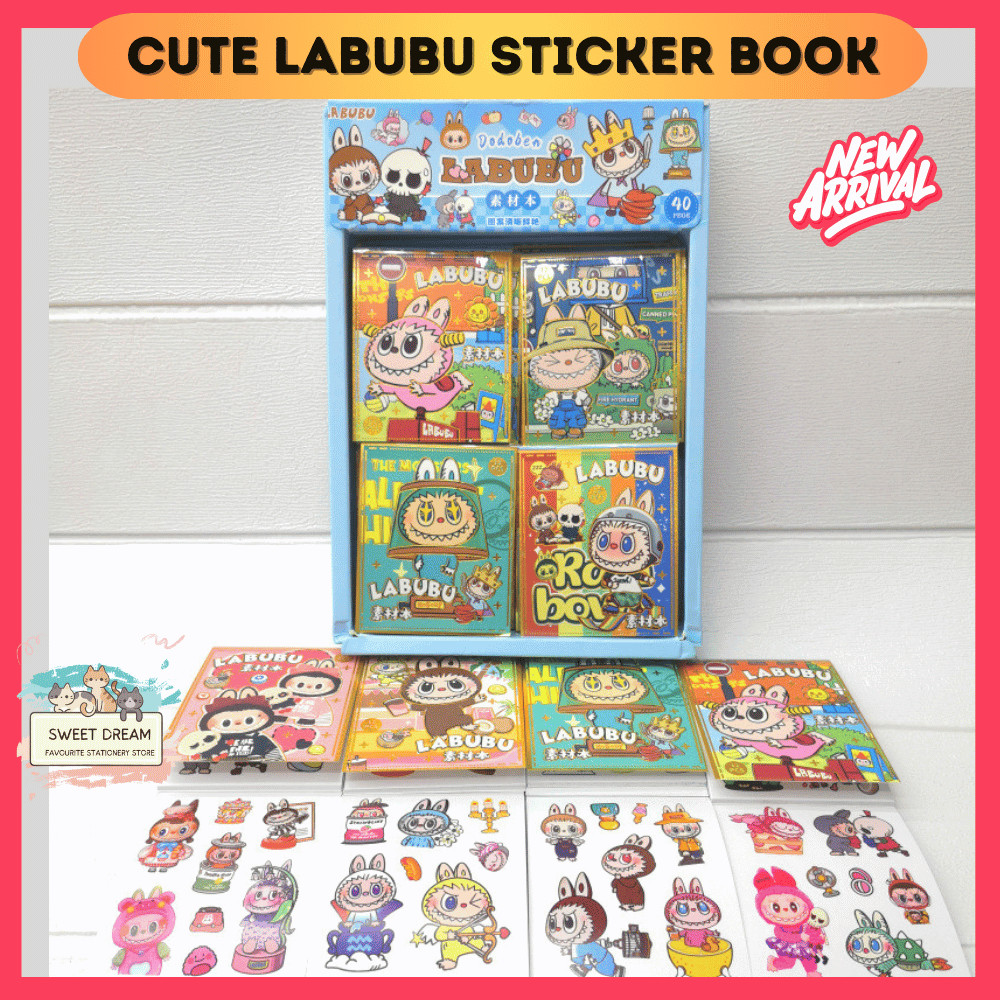 12 Sheets Cute Cartoon Labubu Paper Sticker Book Water Bottle Tape Kids ...