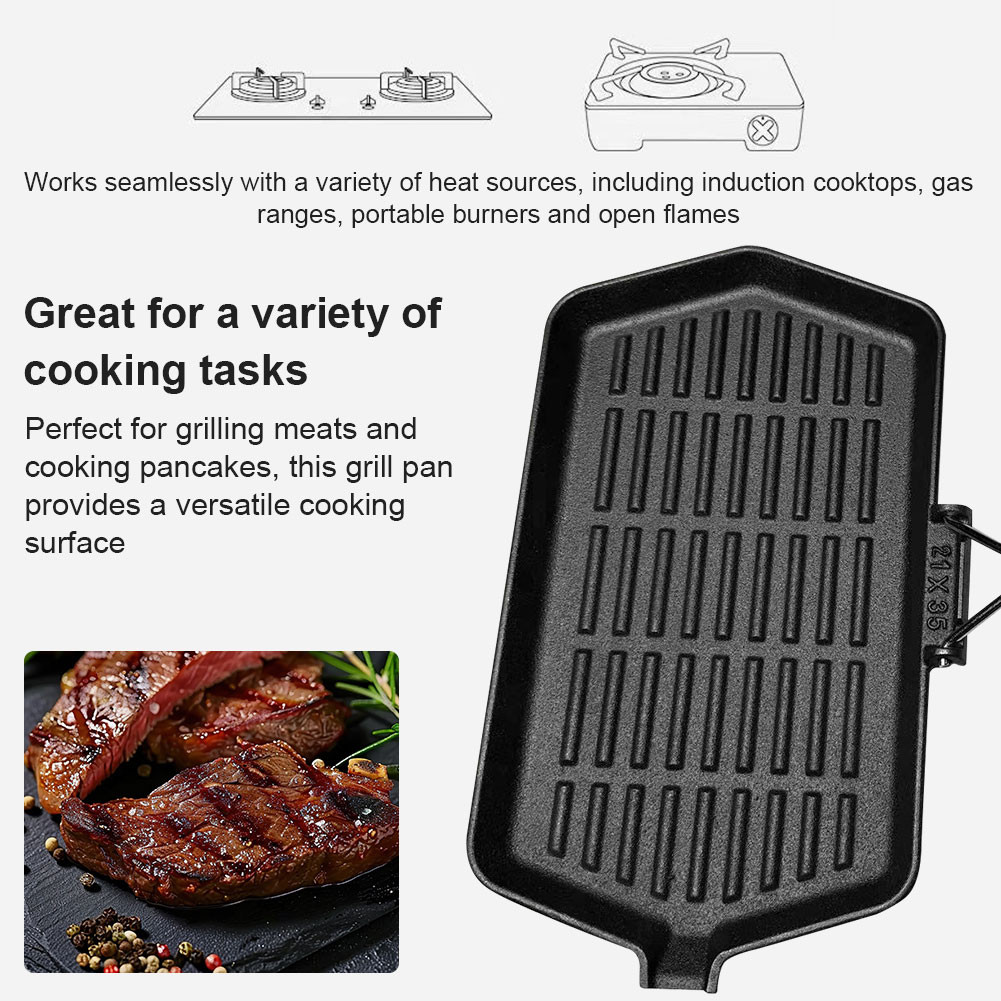 31X19cm Cast Iron Grill Pan Rectangular Frying Pan Skillet for ...