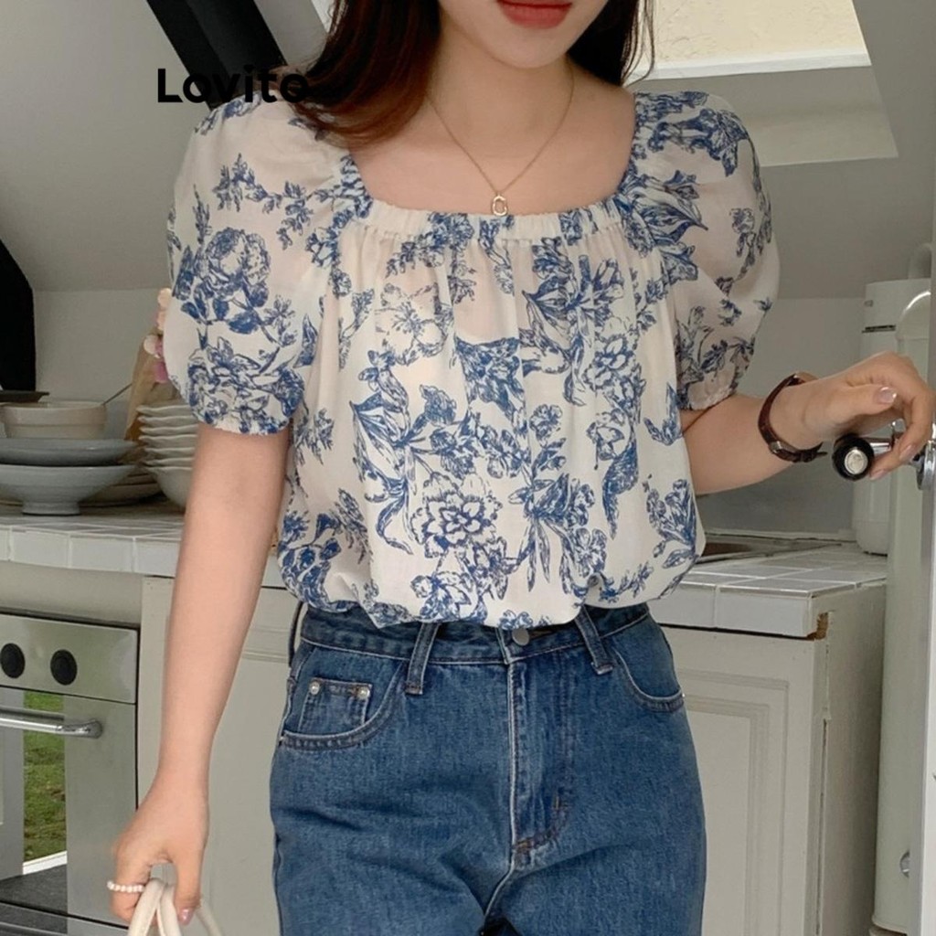 Lovito Elegant Floral Pattern Blouse for Women LNE71472 Lovito Blus ...