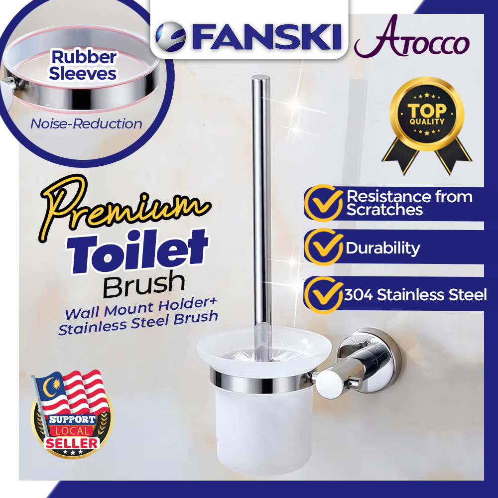 ATOCCO Premium Solid Toilet Brush with Glass Holder Bathroom Hygienic ...