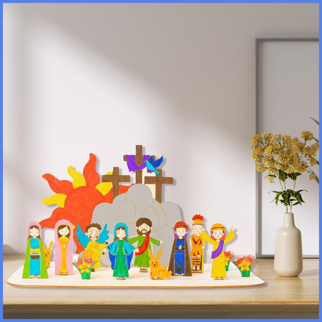 Easter Nativity Set Unfinished Wooden Resurrection Scene Table Decor ...