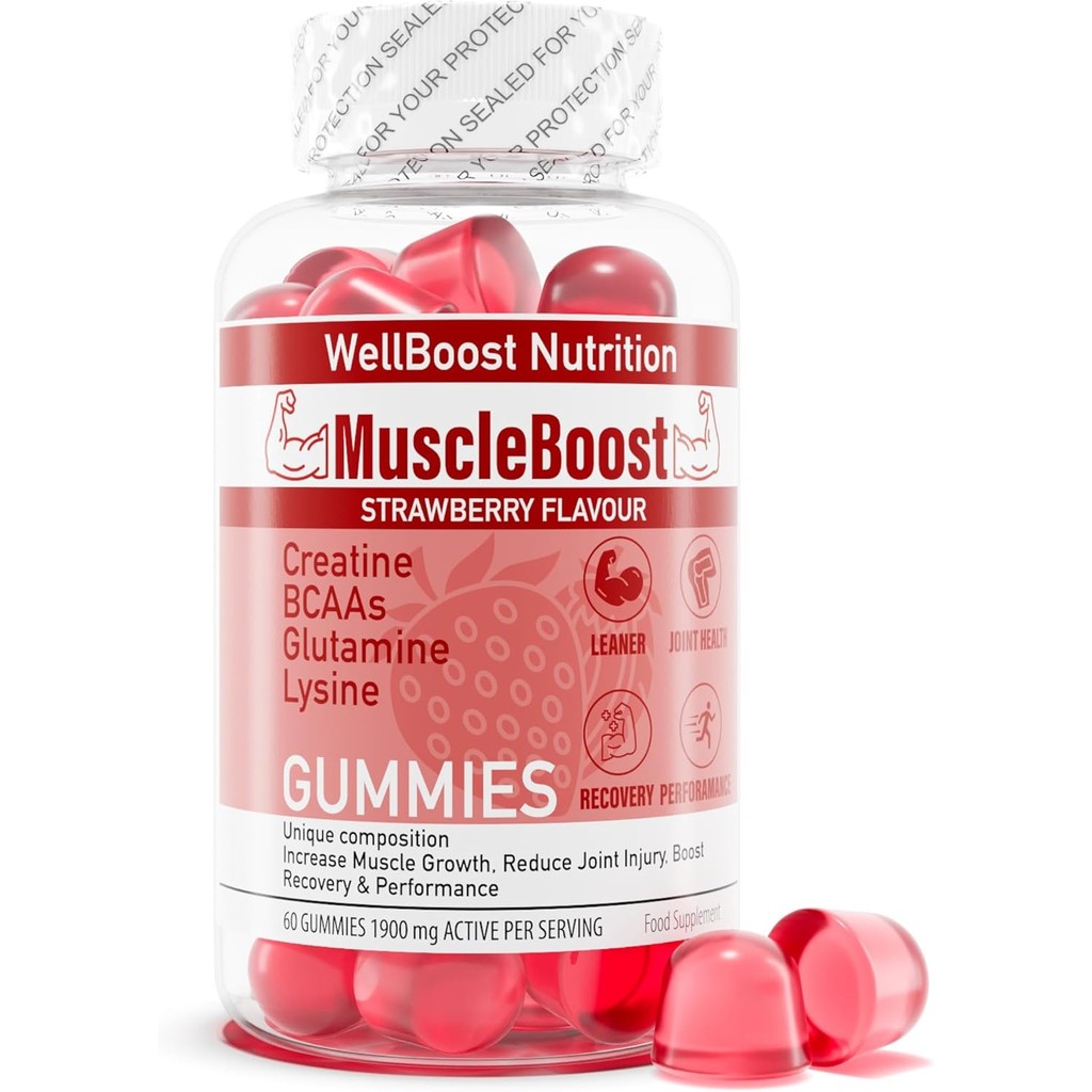 MuscleBoost Gummies – Creatine, BCAAs, Glutamine & Lysine – Muscle ...