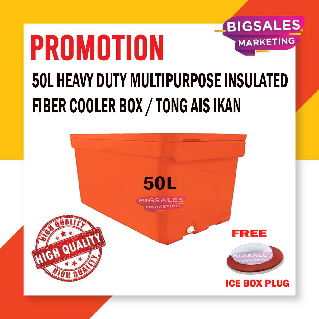 BIGSALES 50 Liter Tong Ais Ikan Tong Oren Tong Fiber Kotak Sejuk Fiber ...